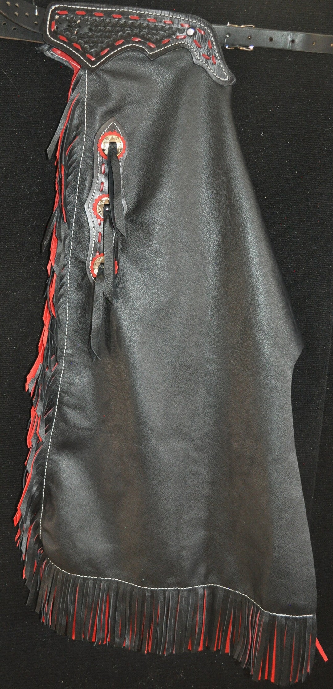 Custom Made Leather Chaps/ New/ Black/ Red/r Bar K - Etsy