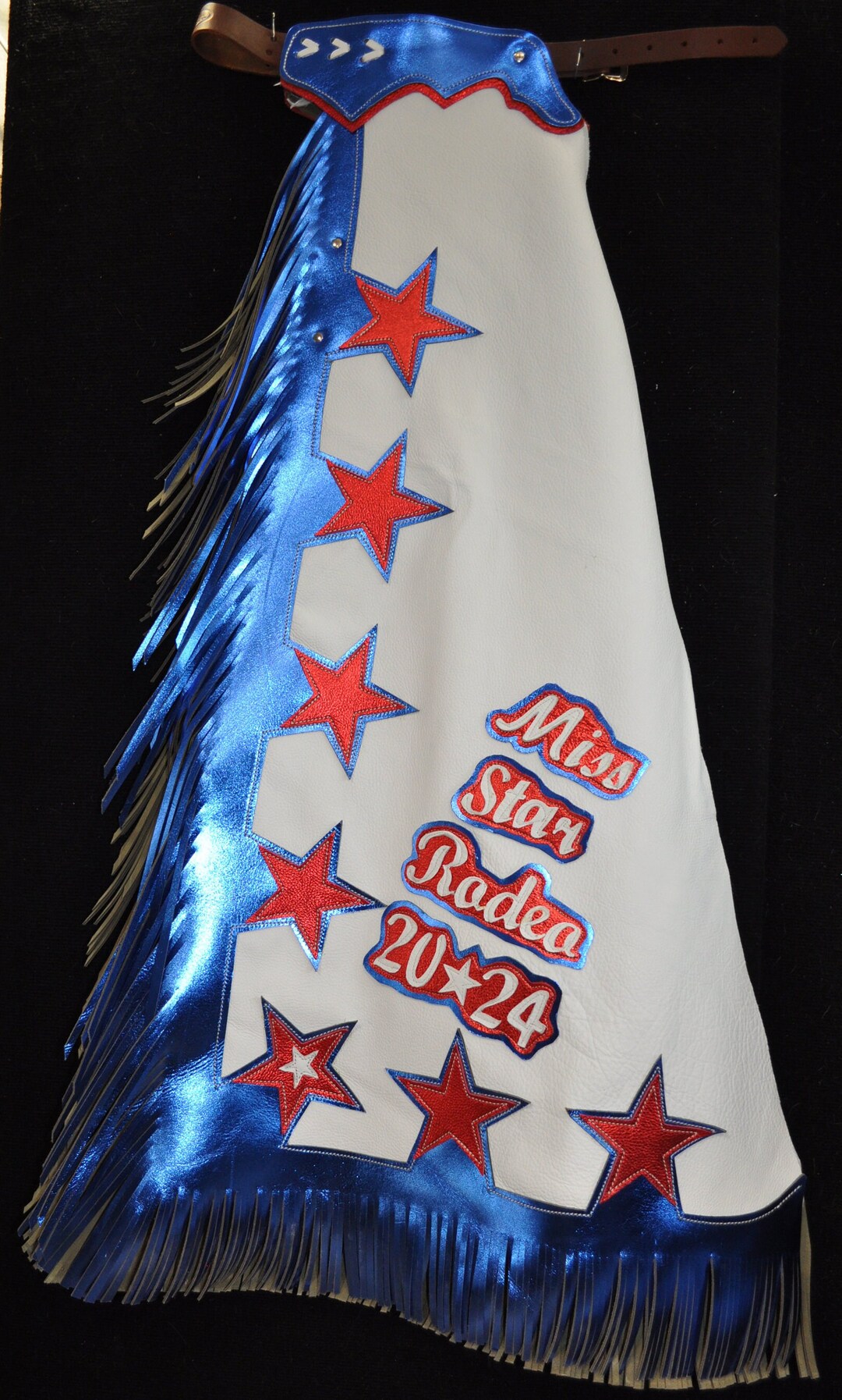 Custom Made Rodeo Royalty Chaps/ New/ Custom Leather/ Patriotic Rodeo ...