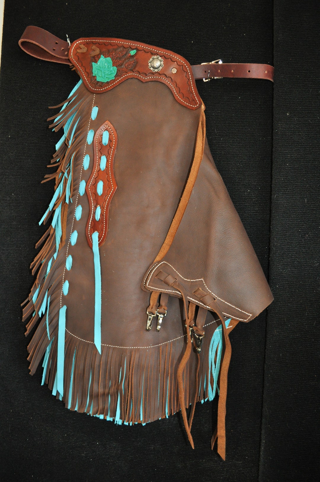 Custom Made Leather Chinks/new Chaps/ Turquoise/floral/r Bar K - Etsy