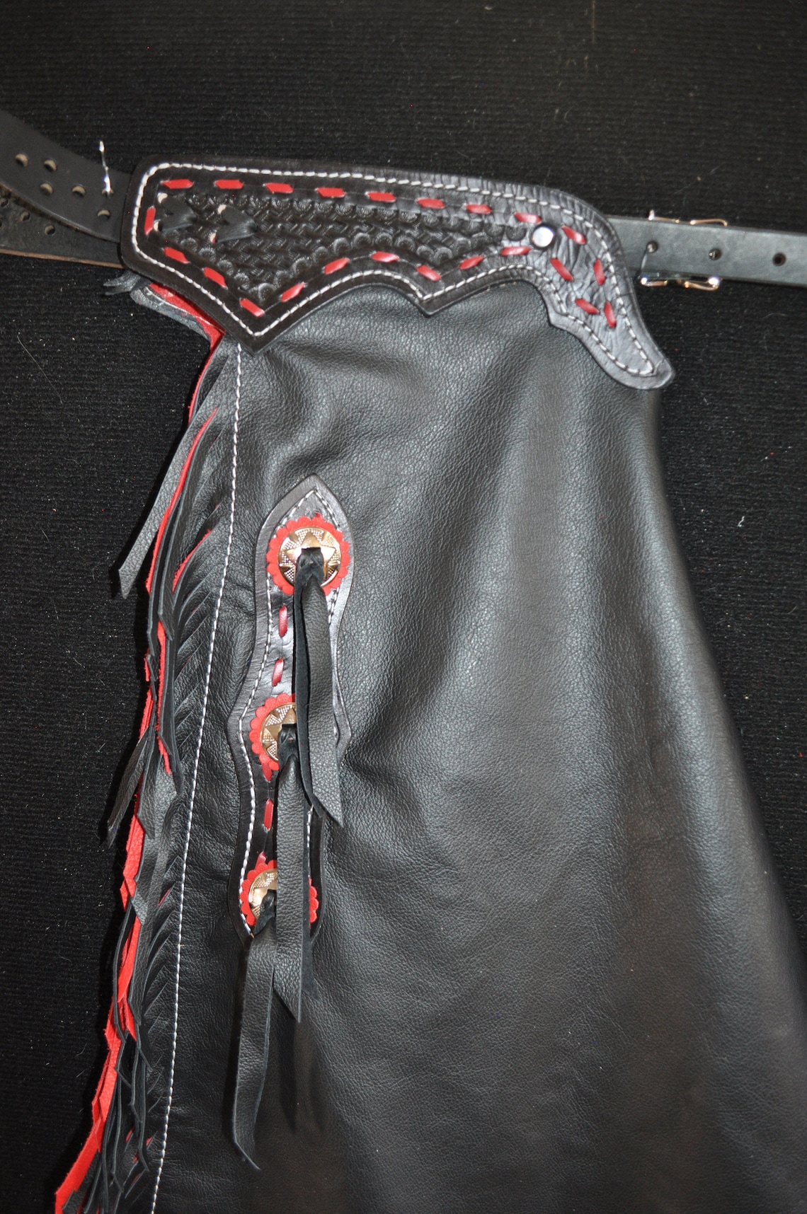 Custom Made Leather Chaps/ New/ Black/ Red/r Bar K - Etsy
