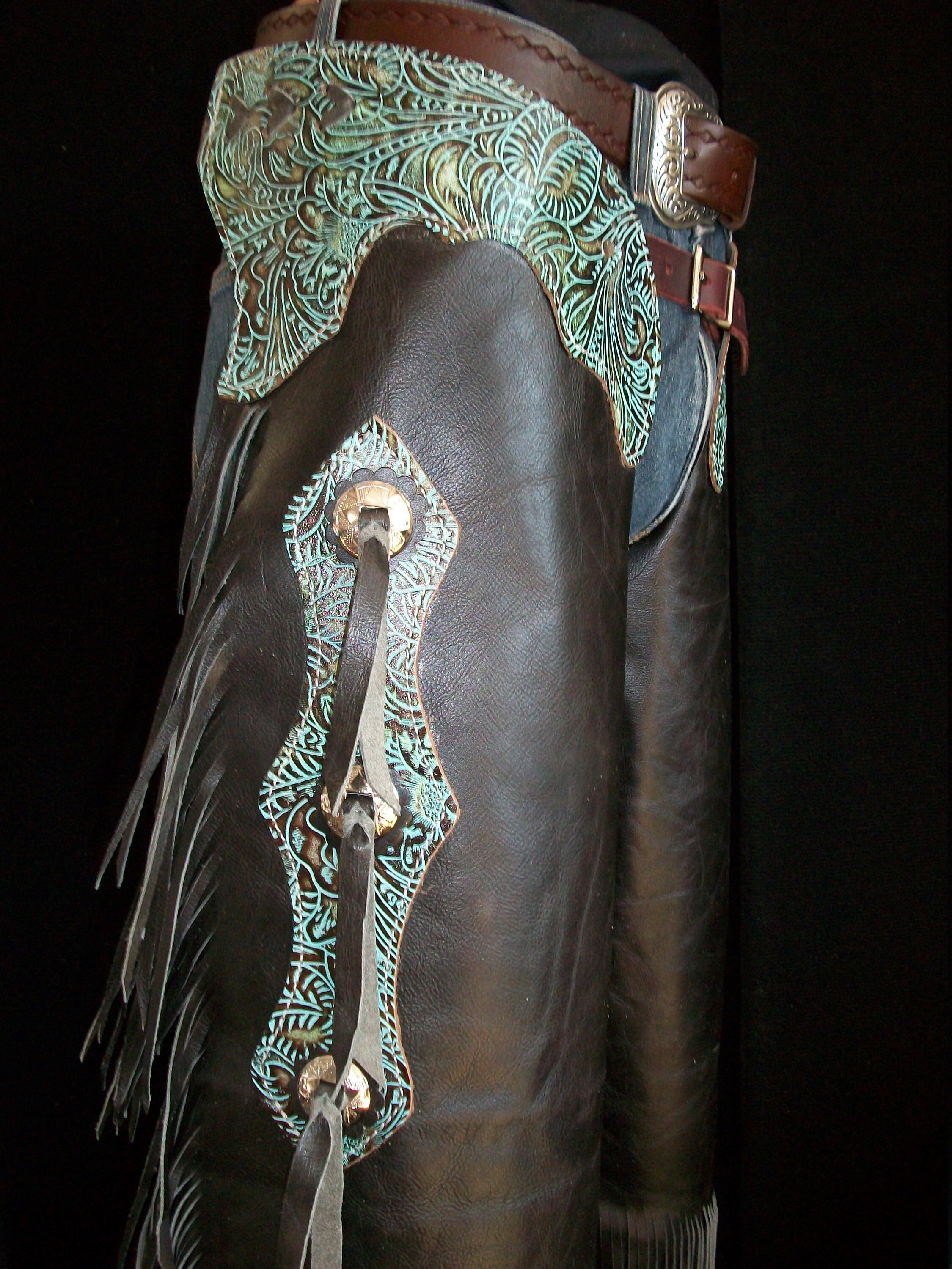 Custom Made Leather Chinks/new Chaps/distressed/ Turquoise/r - Etsy