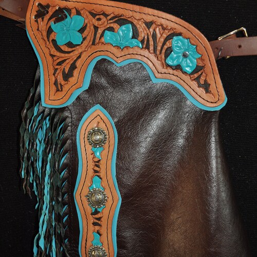 Custom Made Leather Chinks/new Chaps/distressed/ Turquoise/r - Etsy
