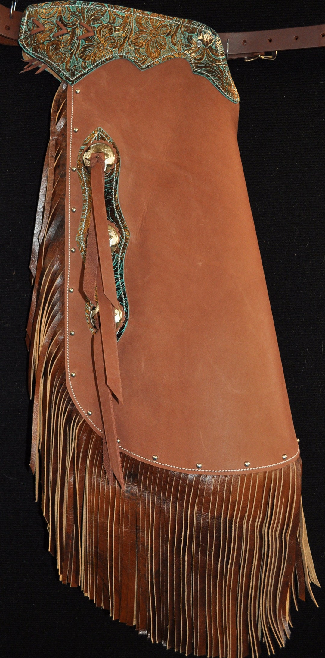 Custom Made Leather Chinks/new Chaps/distressed/ Turquoise/r Bar K - Etsy