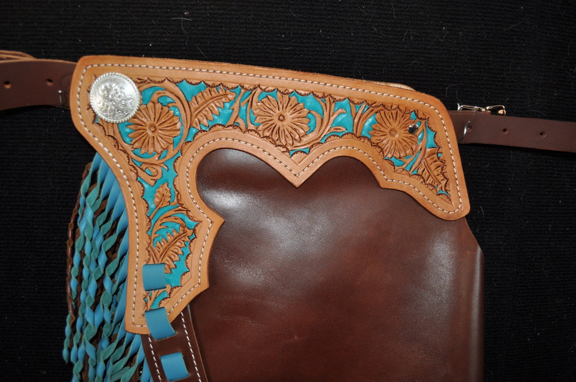 Custom Made Leather Shotgun Chaps/turquoise/new/r Bar K - Etsy