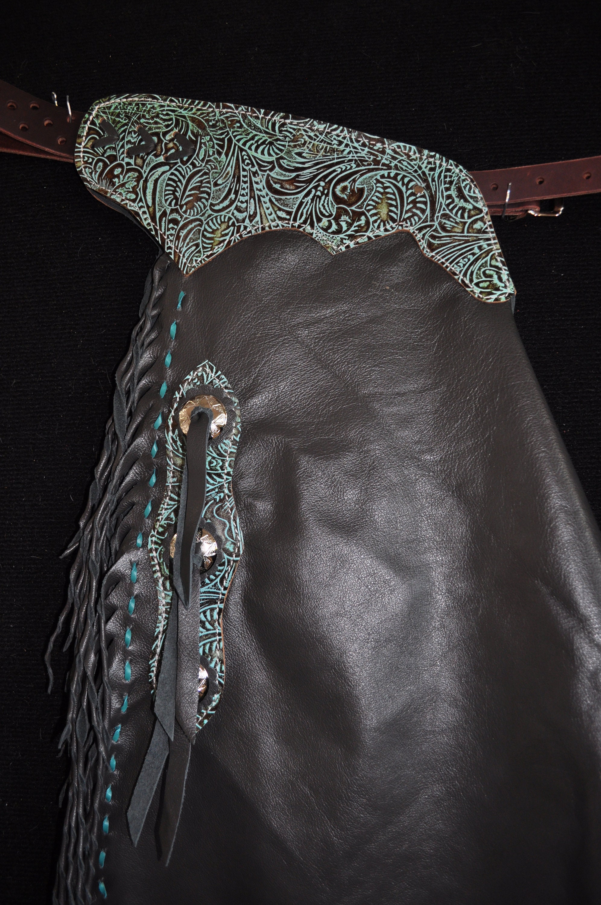 Custom Made Leather Chinks/new Chaps/distressed/ Turquoise/r | Etsy