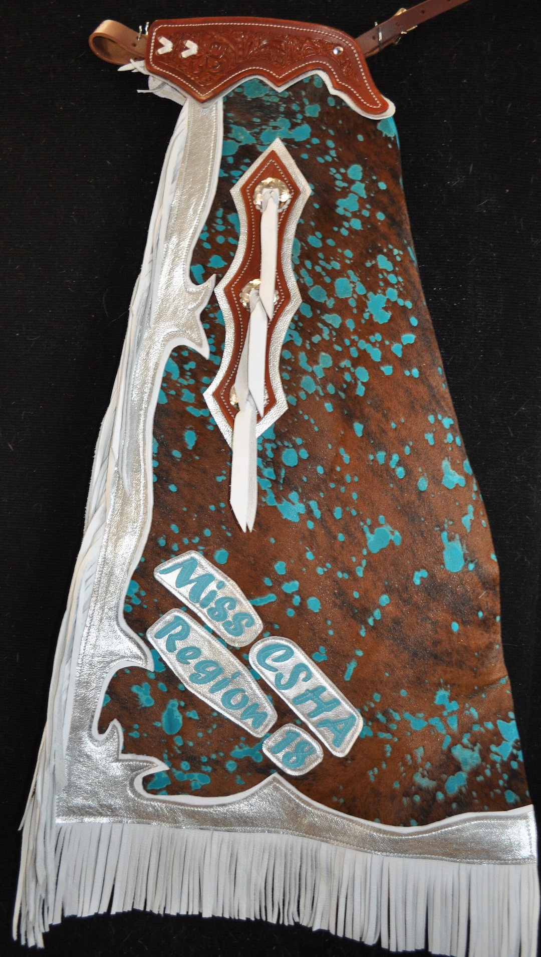 Custom Made Rodeo Royalty Chaps/ New/ Custom Leather/ Turquoise Acid ...