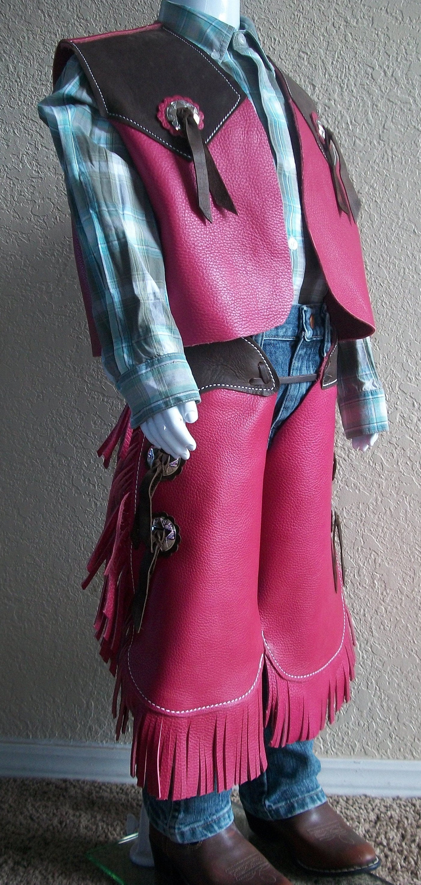 Custom Made Leather Kid's/ Chinks and Vest Set/new/ Pink/r | Etsy