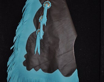 Custom Made Leather Chaps/ New/ Black/ Turquoise - Etsy