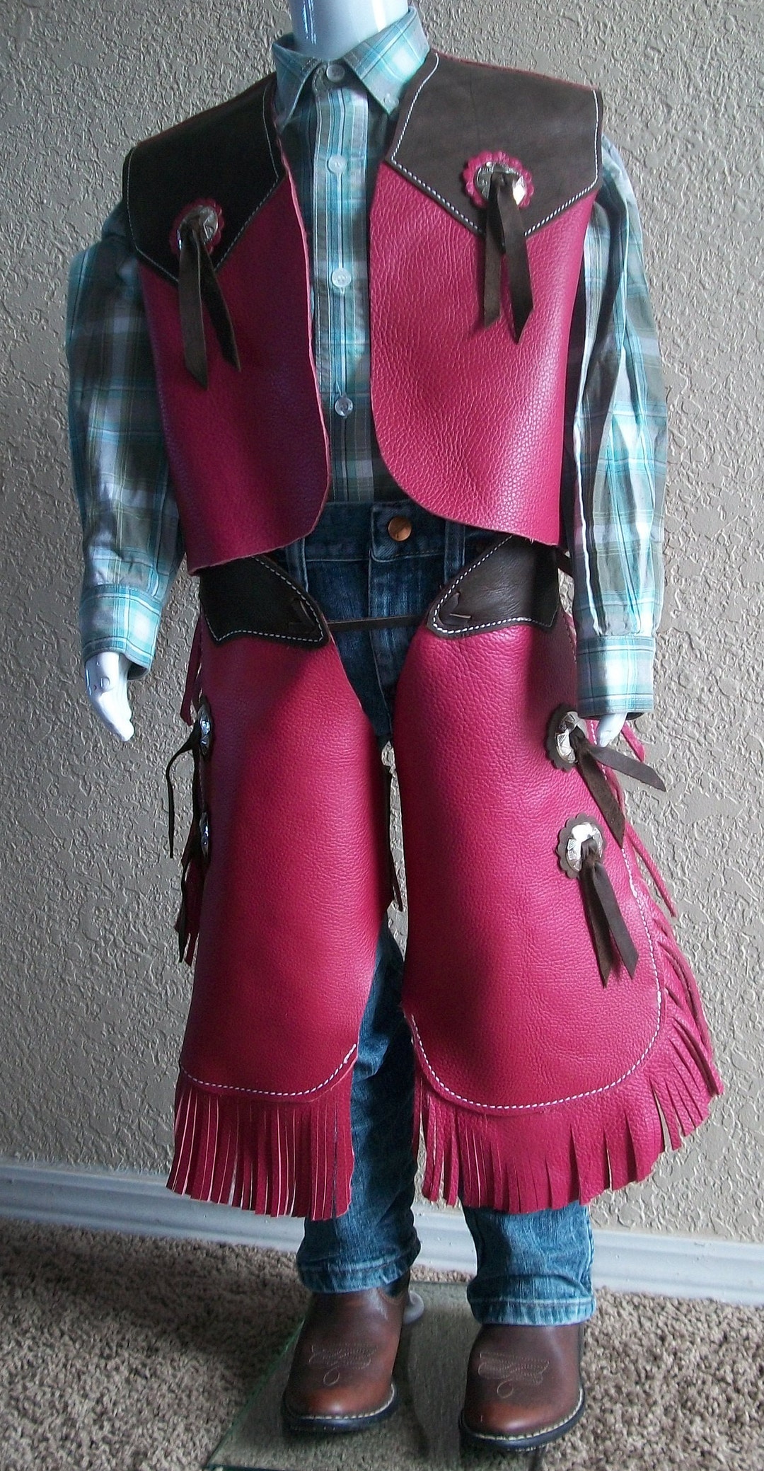 Custom Made Leather Kid's/ Chinks and Vest Set/new/ Pink/r Bar K - Etsy