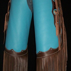 Custom Made Leather Chinks/new Chaps/ Floral Carved/ Bling/turquoise/r ...