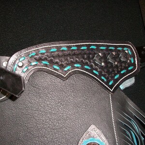 Custom Made Leather Chaps/ New/ Black/ Turquoise - Etsy