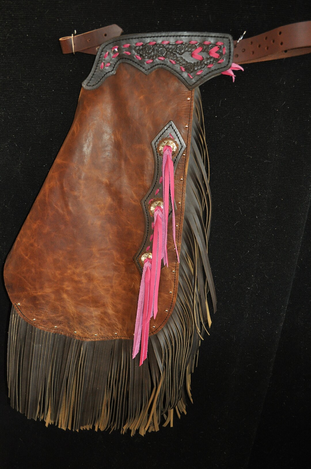 Custom Made Leather Chinks/new Chaps/ Pink Buck Stitched/studs/r Bar K ...