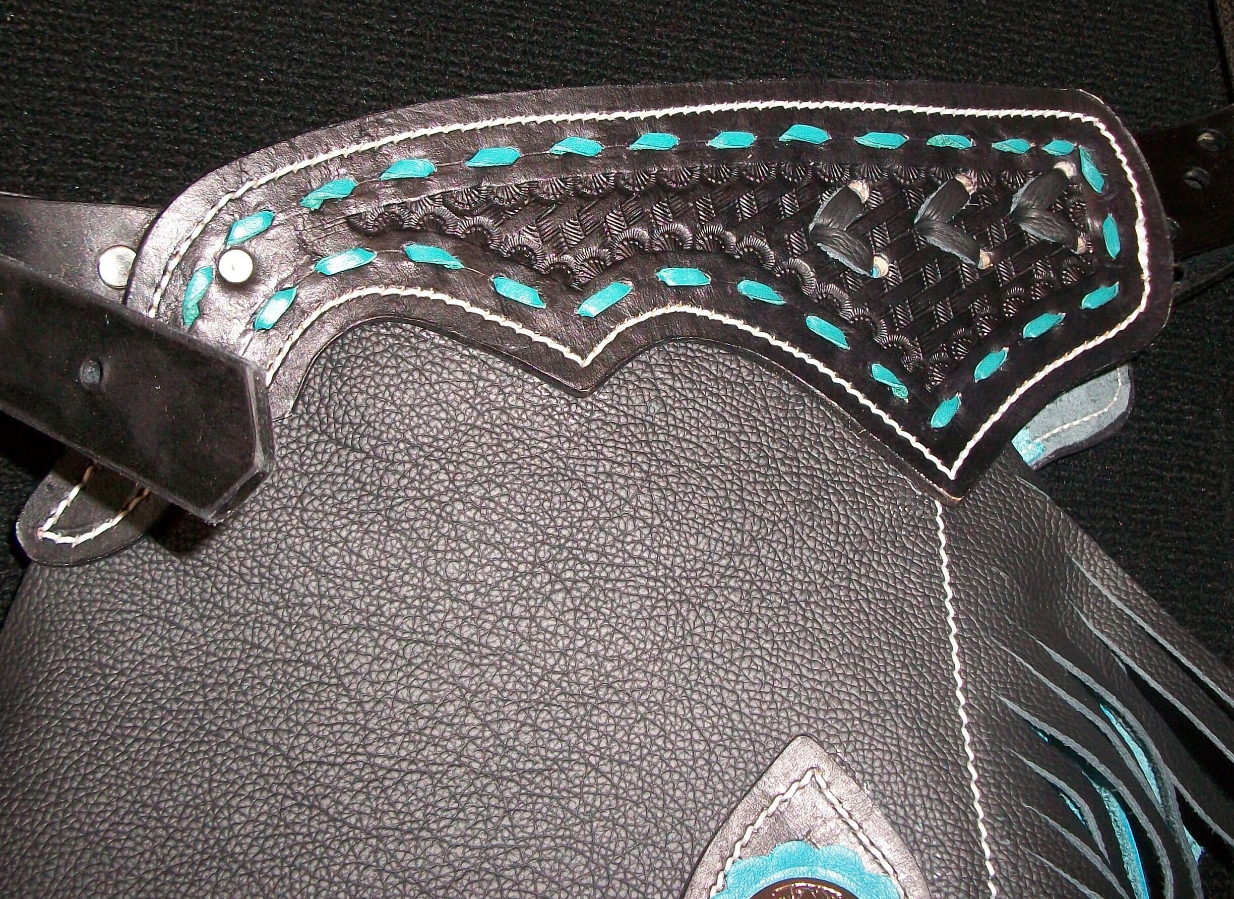 Custom Made Leather Chaps/ New/ Black/ Turquoise Personalized/r Bar K ...