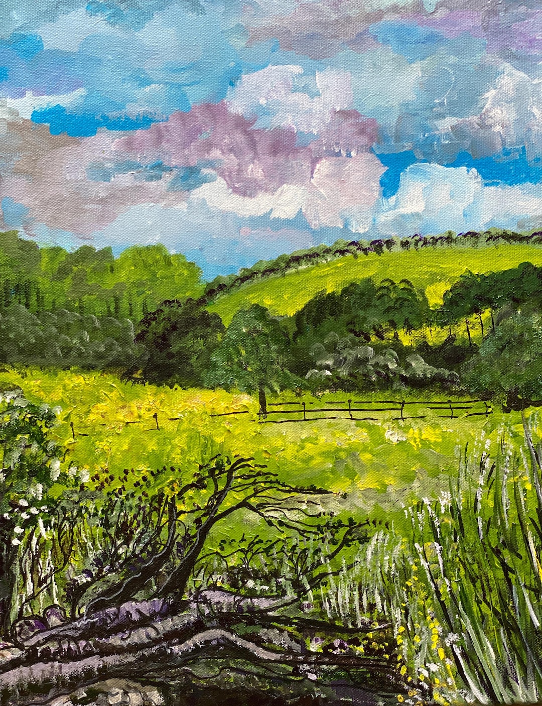 Original Devon Landscape Painting: Acrylic on Canvas, - Etsy