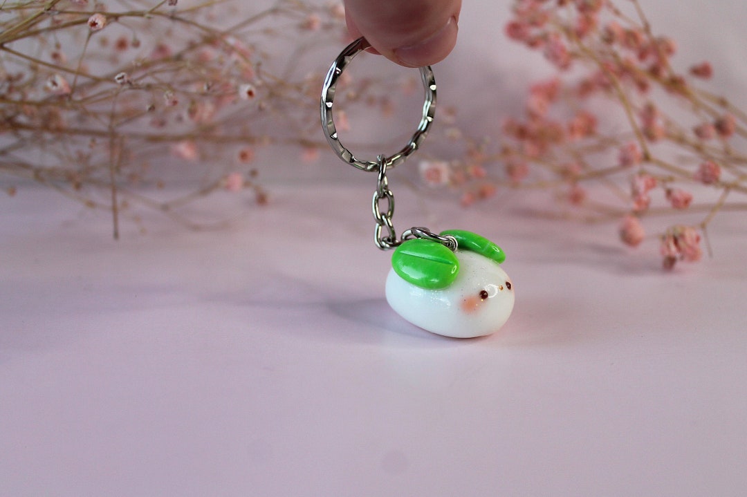 Kawaii Mochi Bunny, Polymer Clay Charms, Keychain, Cute Mochi With Leaf ...