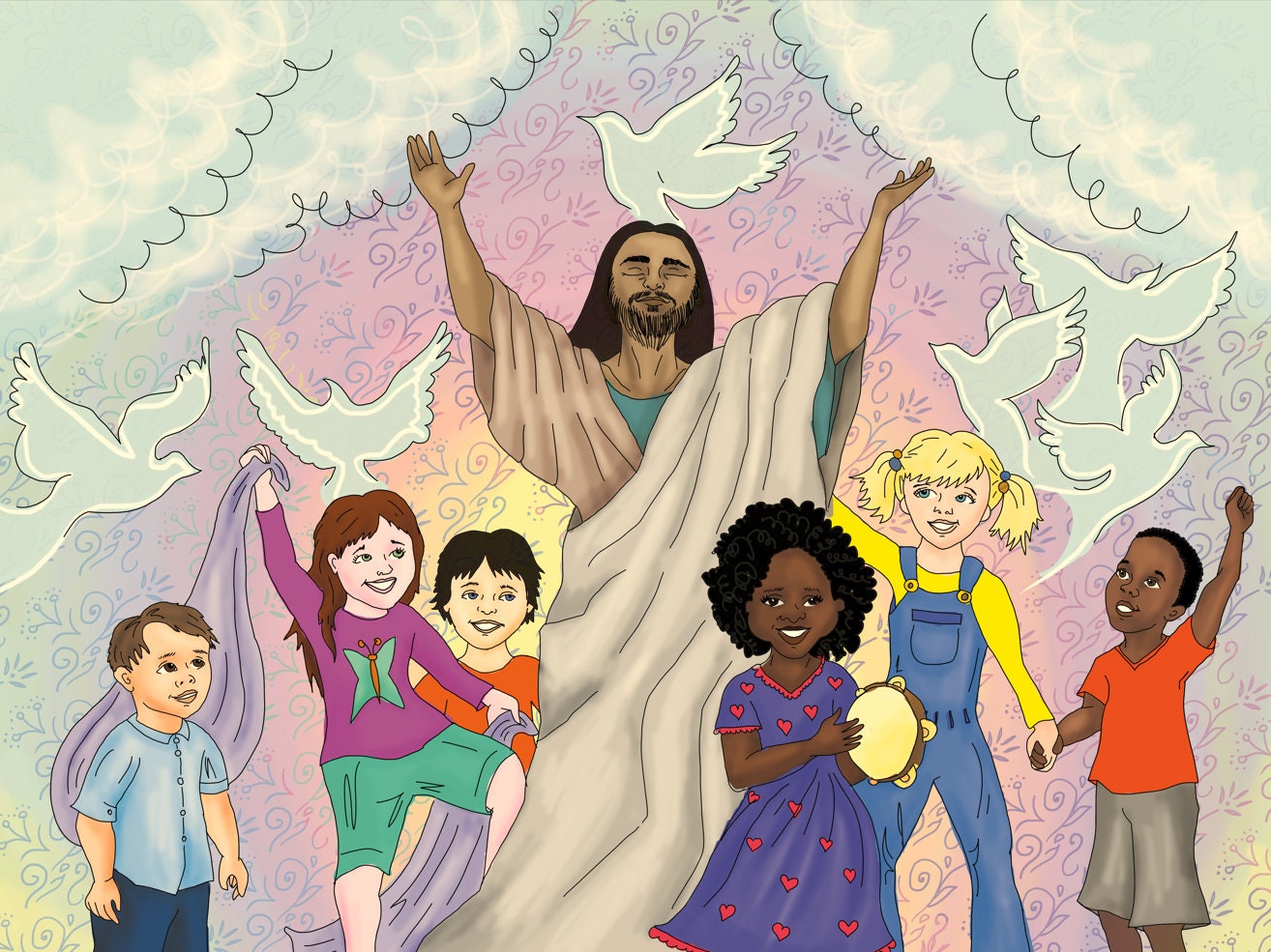 Jesus and the Children, Digital Painting, Art Download, Wall Decor ...