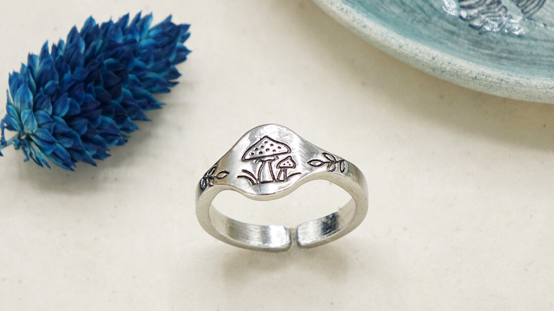 Mushroom Ring Cottagecore Ring Engraved Ring Hippie Ring Boho Ring ...