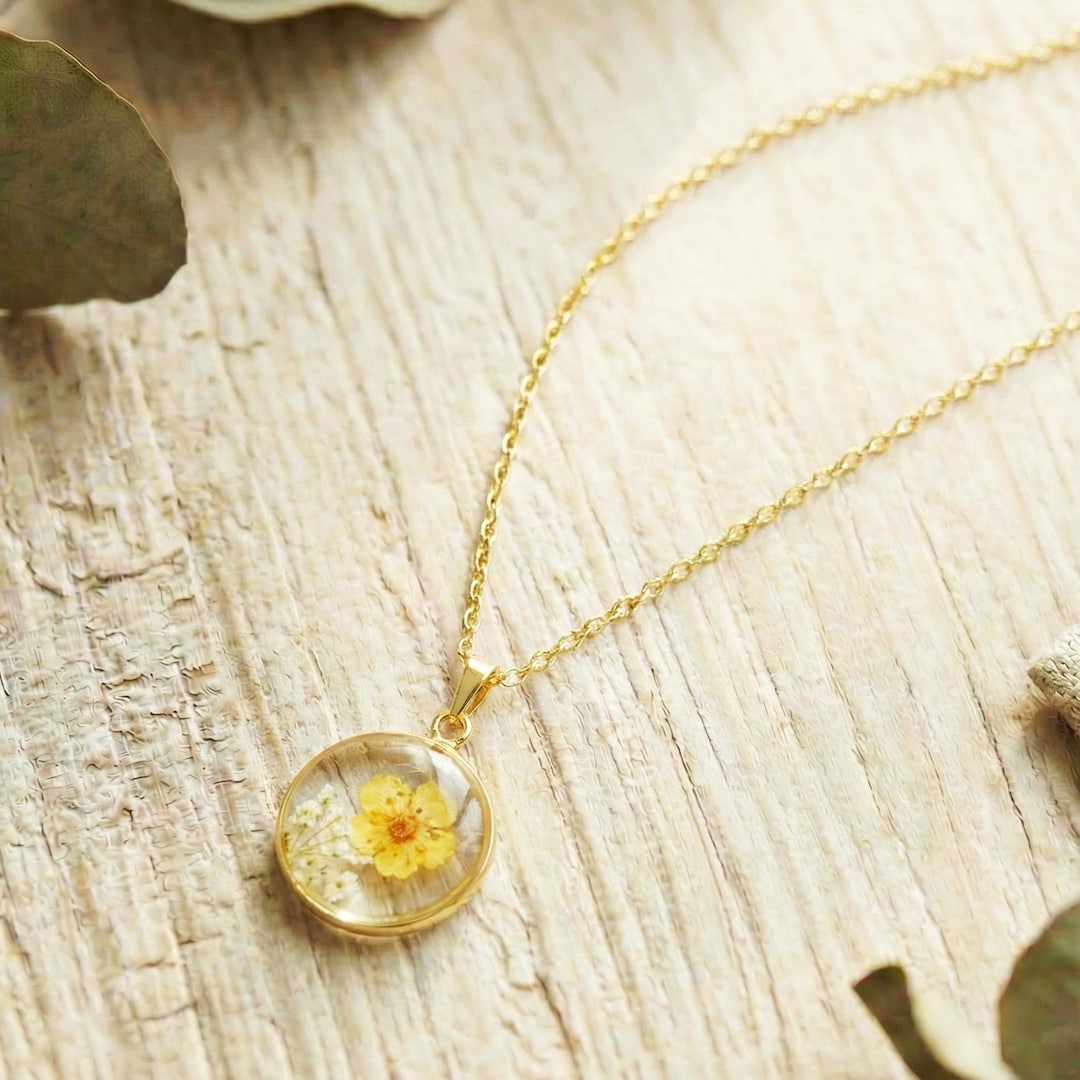 Real Pressed Buttercup Flower Necklace- Resin Pendant Jewellery- Mother ...