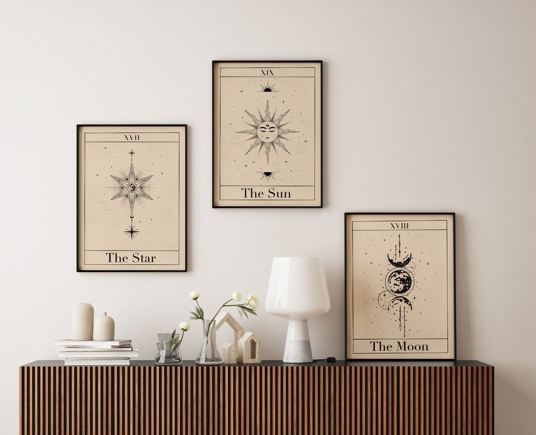 Set of 3 Tarot Prints. Celestial Wall Art. Moon Prints. Sun Print. Boho ...