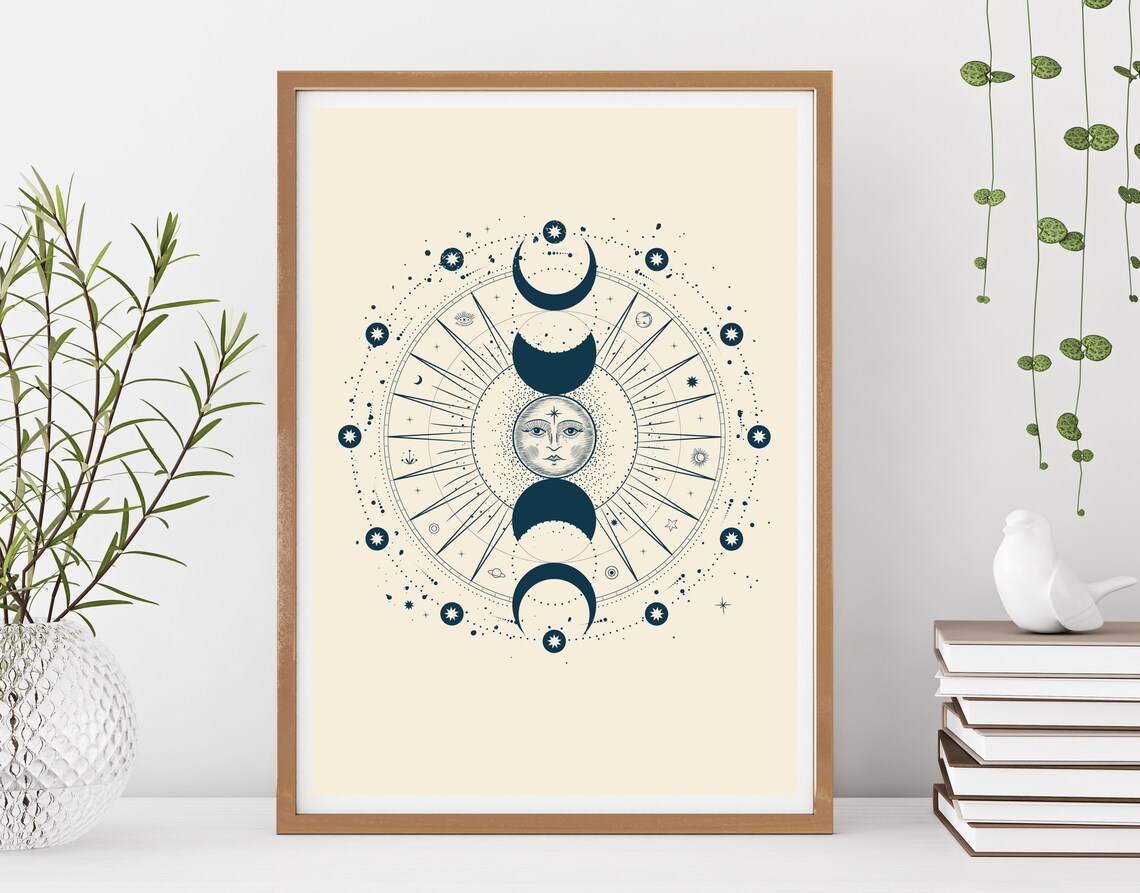 Moon Phases Wall Art Celestial Prints Boho Print Astrology | Etsy