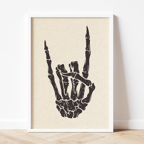 Skeleton Rock on Hand Printable Art Print Minimal Halloween - Etsy