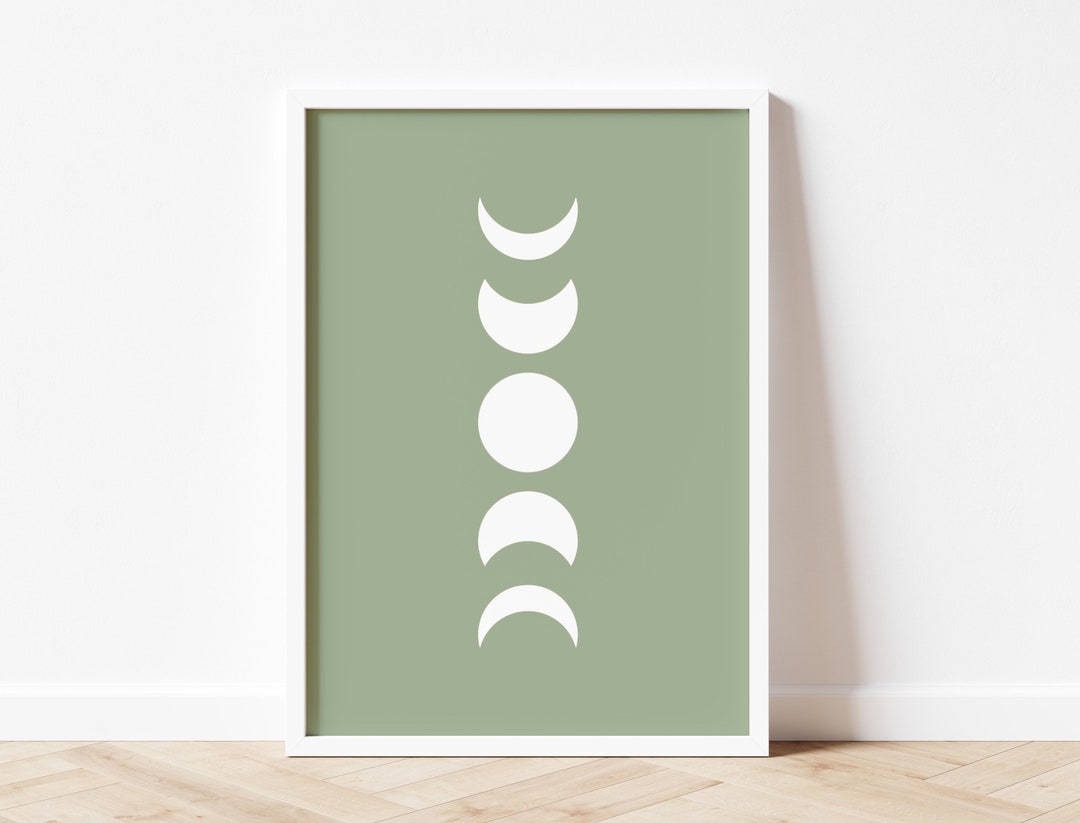 Sage Moon Phases Wall Art Print, Celestial Prints, Boho Print, Sage ...