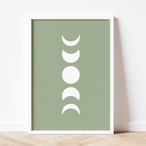 Sage Moon Phases Wall Art Print, Celestial Prints, Boho Print, Sage ...