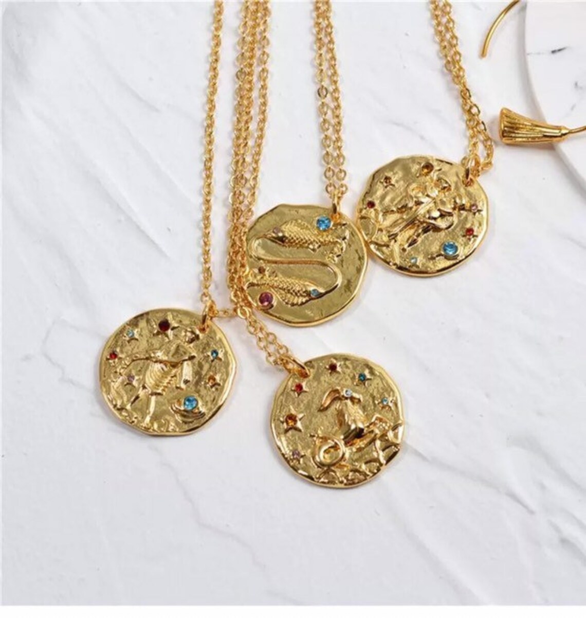14k Gold Coated Silver Zodiac Sign Coin Necklace Libra - Etsy