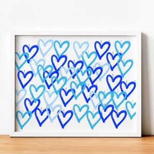 Blue Preppy Heart Wall Art, Blue Abstract Art, Printable Wall Art, Room ...