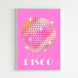 Pink Disco Ball Poster, Preppy Wall Art, Retro Preppy Room Decor, Dorm ...