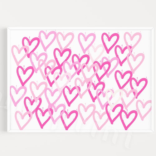 Pink Preppy Heart Wall Art Pink Abstract Art Printable Wall - Etsy