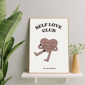 Retro Self Love Club Poster, Hugging Heart Wall Art Print, Trendy Print ...