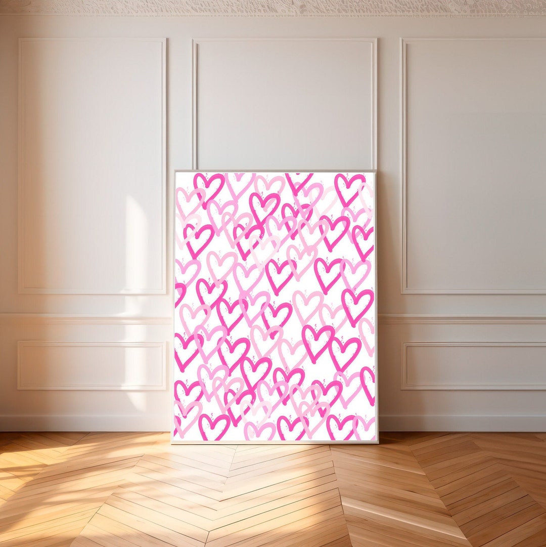 Pink Preppy Heart Wall Art, Pink Abstract Poster, Printable Wall Art ...