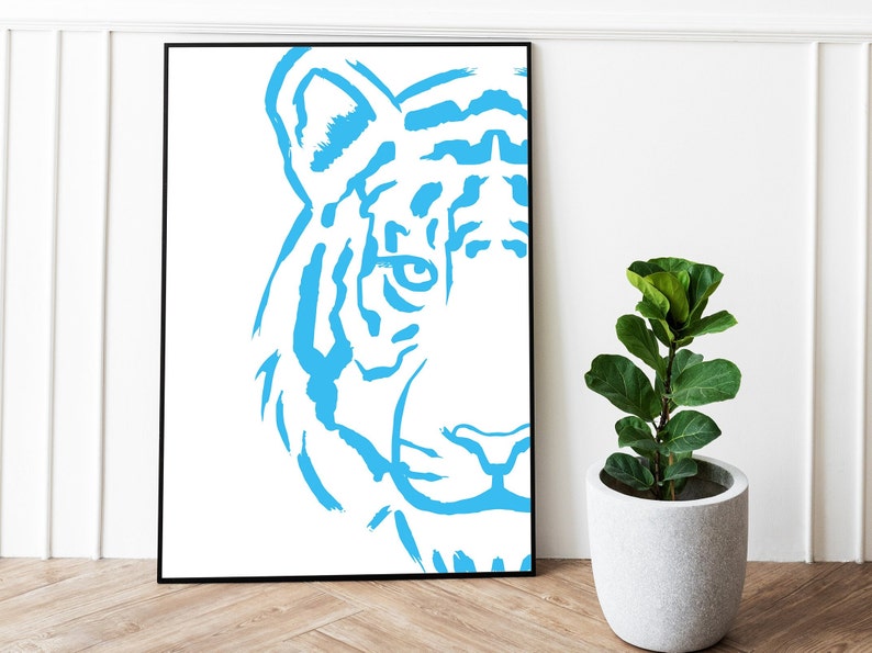 Tiger Poster Feline Blue Wall Art Wild Cat Poster Tiger | Etsy
