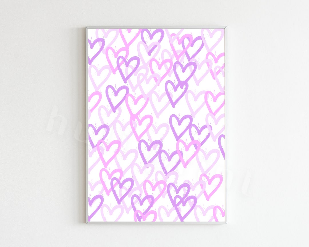 Purple Preppy Heart Wall Art, Abstract Poster, Printable Wall Art, Room ...