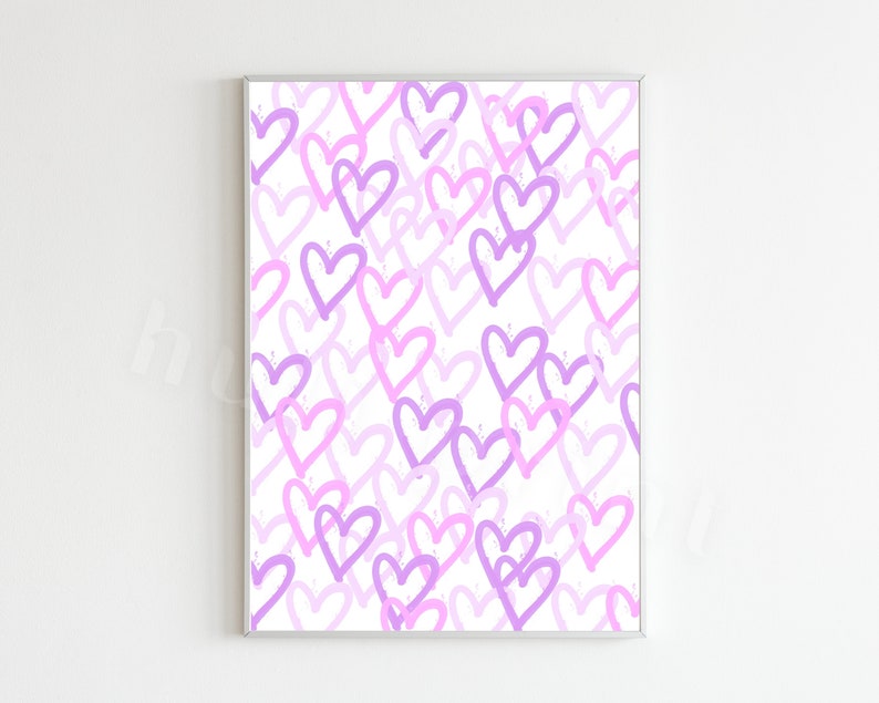 Purple Preppy Heart Wall Art, Abstract Poster, Printable Wall Art, Room ...