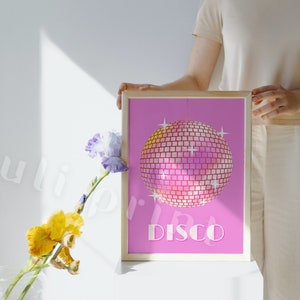 Pink Disco Ball Poster, Preppy Wall Art, Retro Preppy Room Decor, Dorm ...