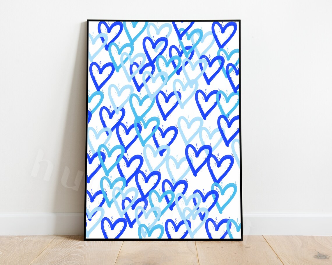 Blue Preppy Heart Wall Art Blue Abstract Art Printable Wall - Etsy