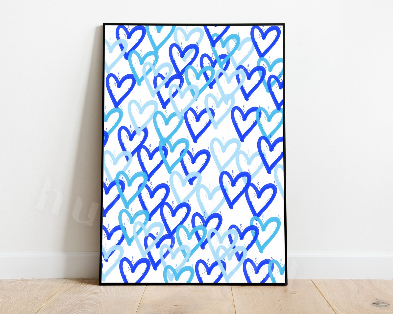 Blue Preppy Heart Wall Art, Blue Abstract Art, Printable Wall Art, Room ...