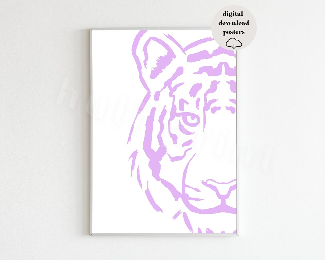 Preppy Tiger Poster Preppy Dorm Room Decor Feline Purple - Etsy