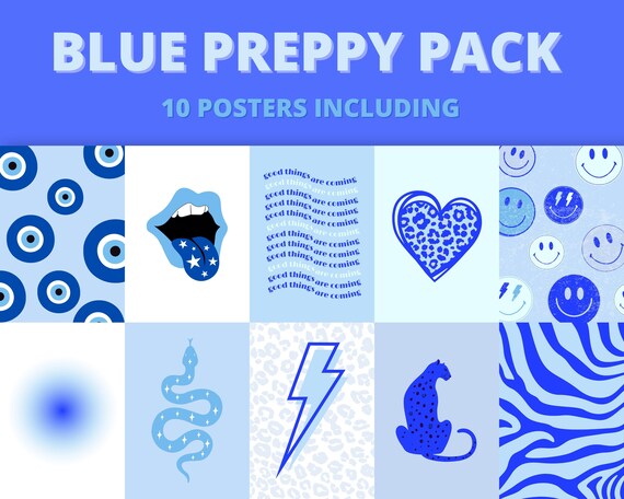 Blue Wall Collage Pack Preppy Wall Art Set of 10 Gallery - Etsy