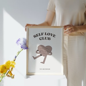 Retro Self Love Club Poster, Hugging Heart Wall Art Print, Trendy Print ...