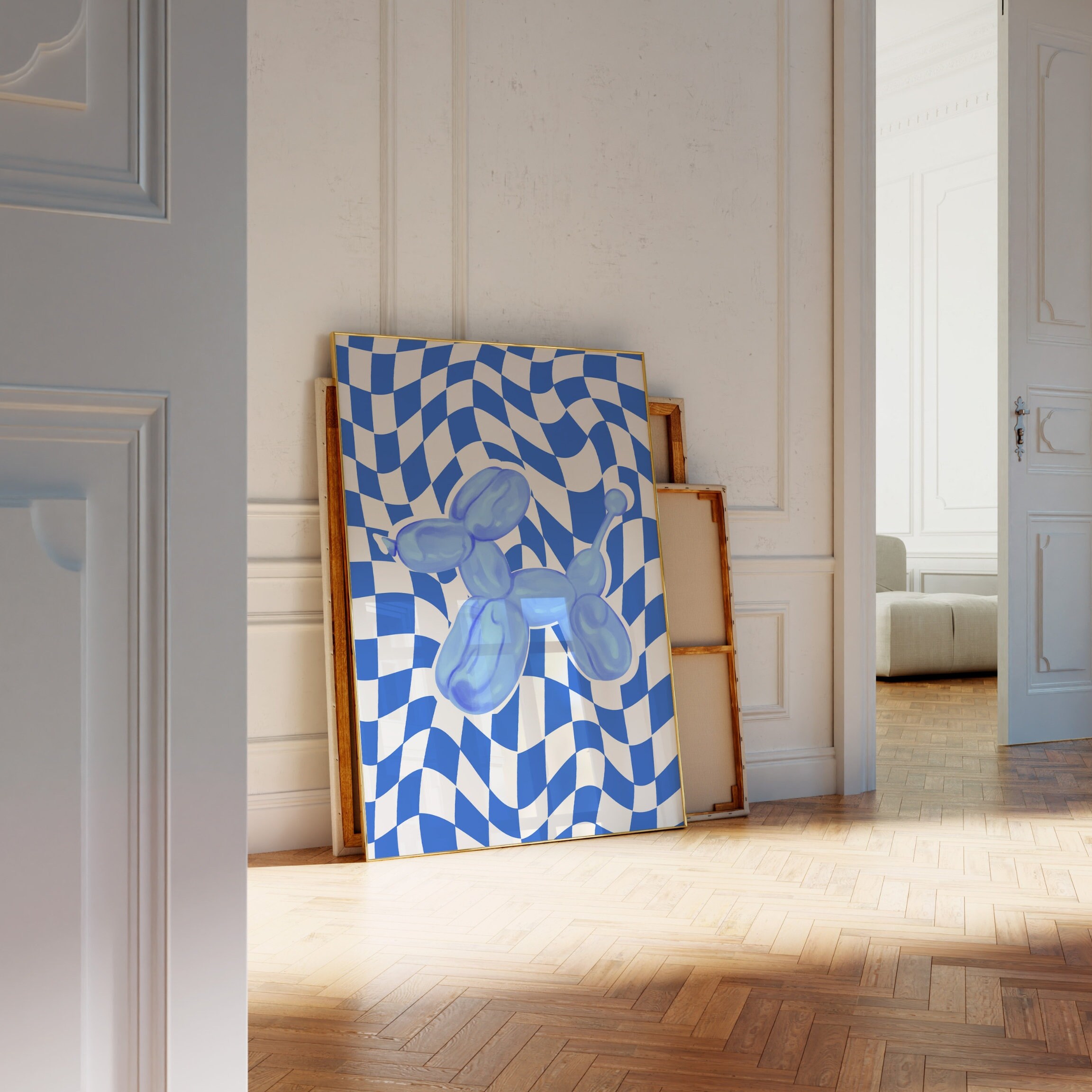 Blue Preppy Wall Art, Checkered Print, Trendy Cherries Apartment Decor ...