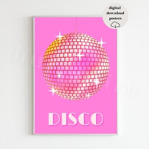 Pink Disco Ball Poster, Preppy Wall Art, Retro Preppy Room Decor, Dorm ...