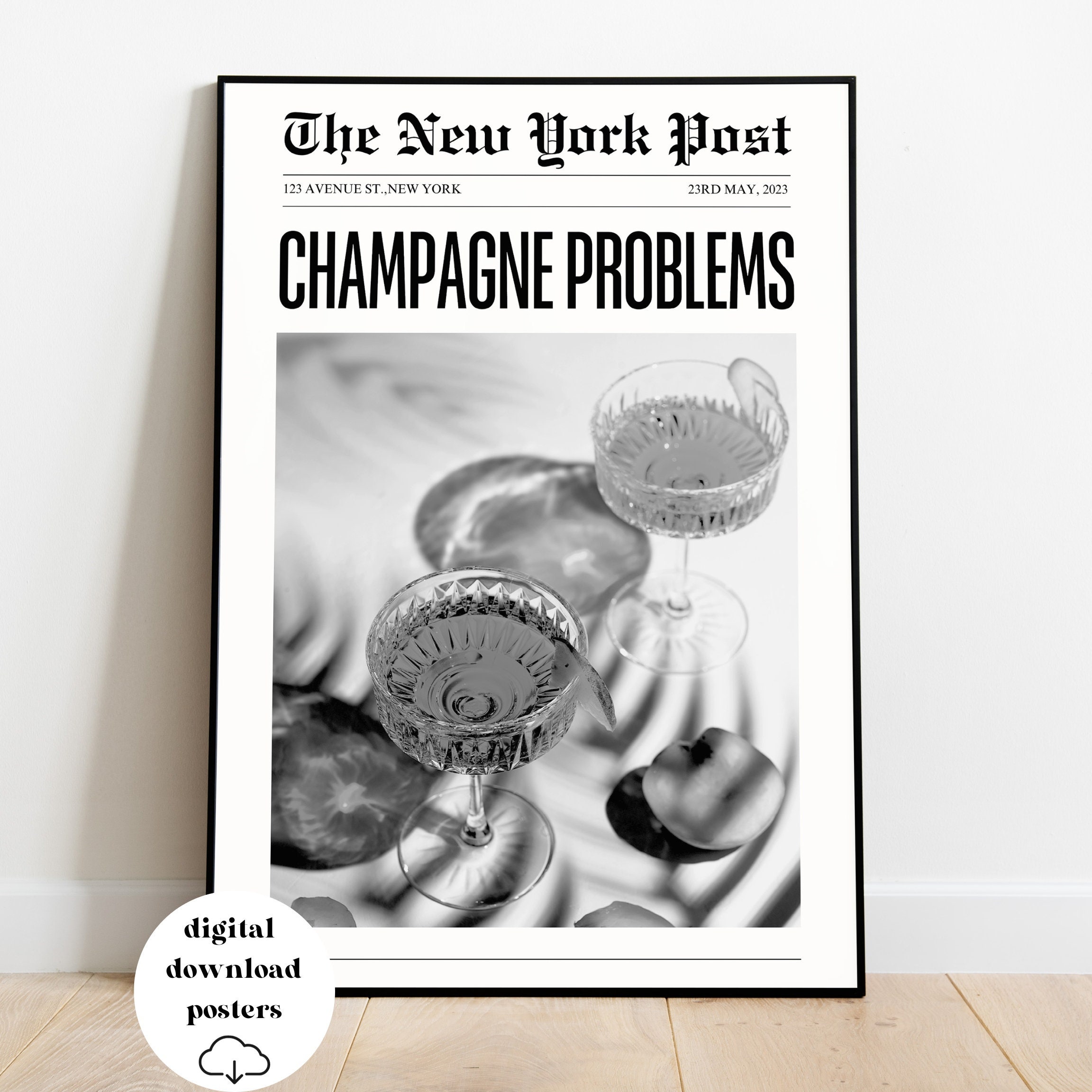 Champagne Problems Taylor Print Black White Girly Wall Art - Etsy