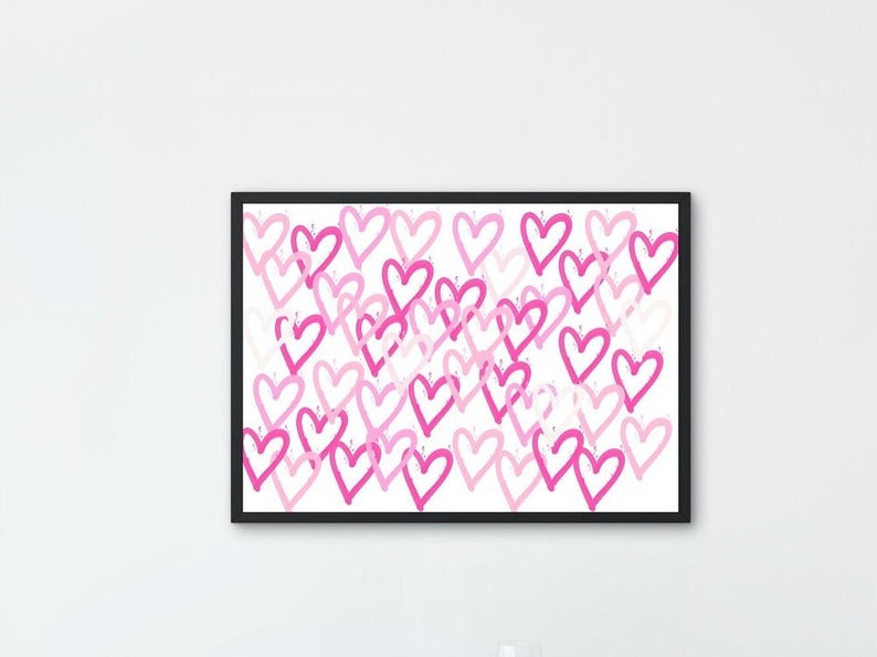 Pink Preppy Heart Wall Art Pink Abstract Art Printable Wall - Etsy