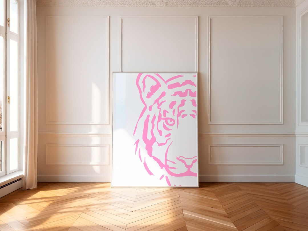 Preppy Tiger Poster, Feline Pink Wall Art, Wild Cat Poster, Tiger ...