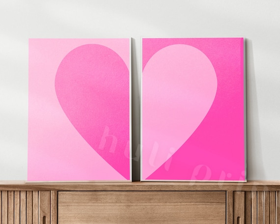 Pink Preppy Heart Wall Art Pink Abstract Poster Printable - Etsy