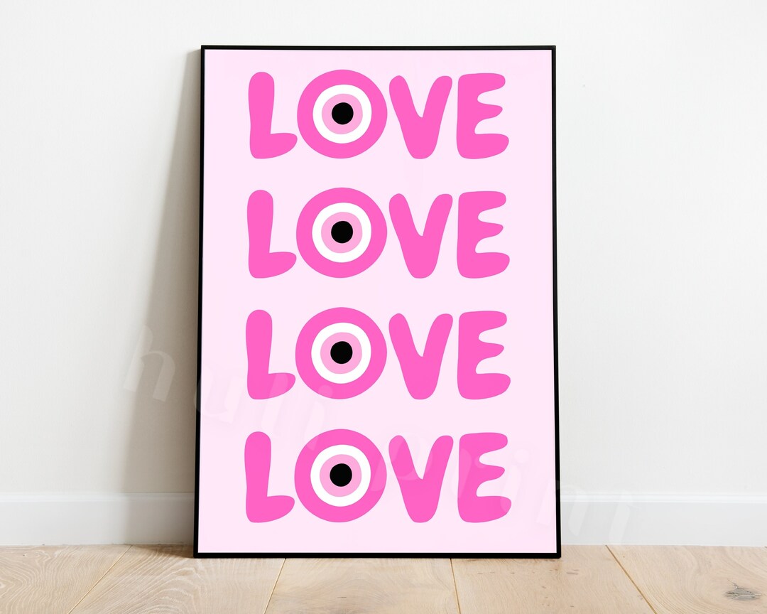 Pink Preppy Wall Art, Love Evil Eye Poster, Dorm Room Decor, Trendy ...
