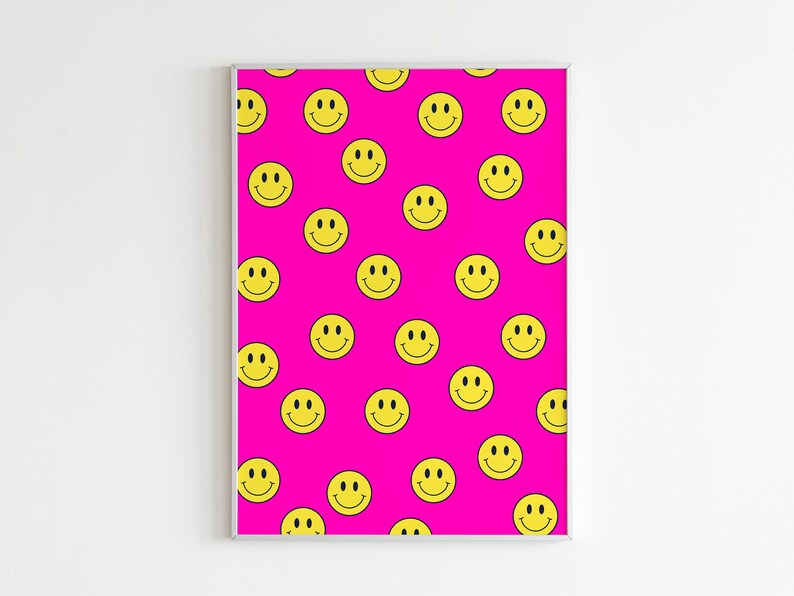 Preppy Smiley Faces Poster Pink Preppy Wall Art Printable - Etsy